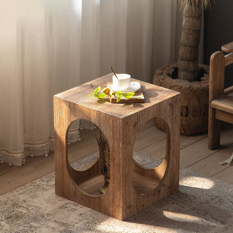 Traditional Rustic Wood Cube Square Side Table 1 - Cabinet For Living ...